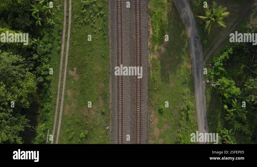 camera facing down showing the route of the railroad tracks Stock Video ...