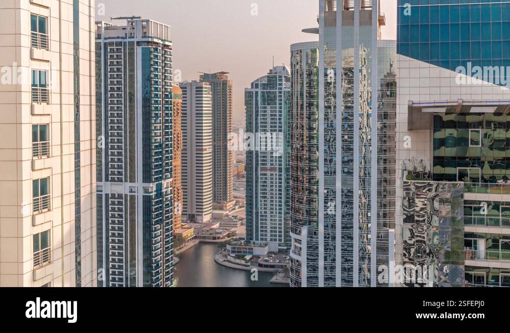 Tall residential buildings at JLT aerial timelapse, part of the Dubai ...