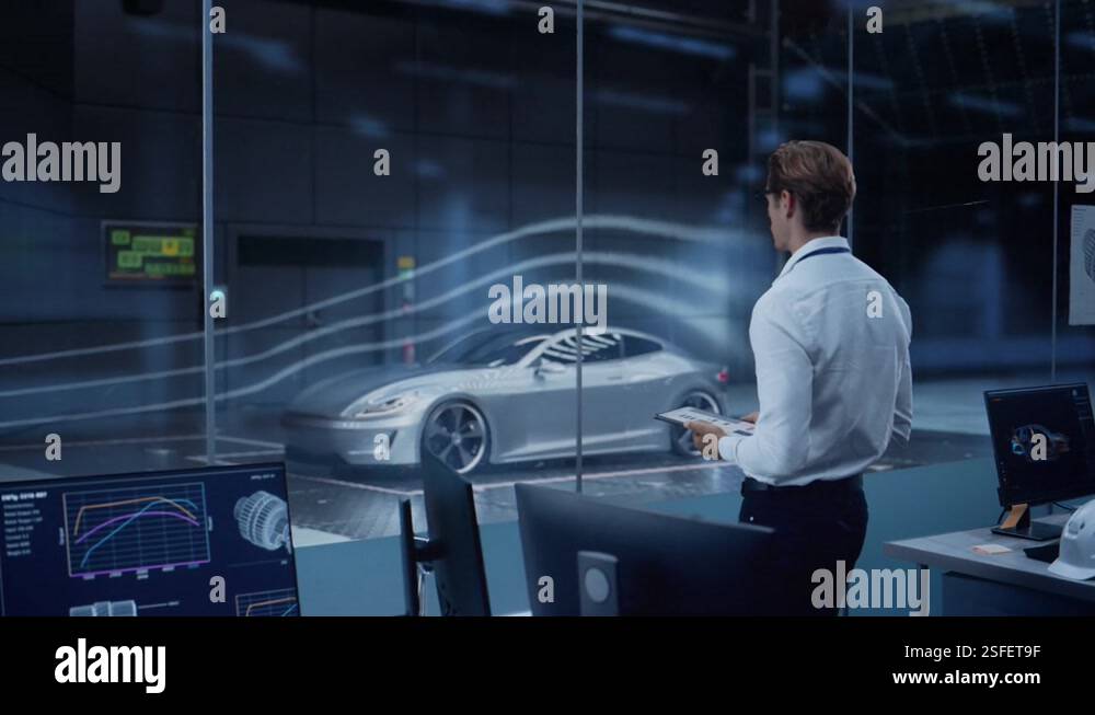 Engineer Testing Concept Car in Aerodynamic Tunnel Stock Video Footage ...