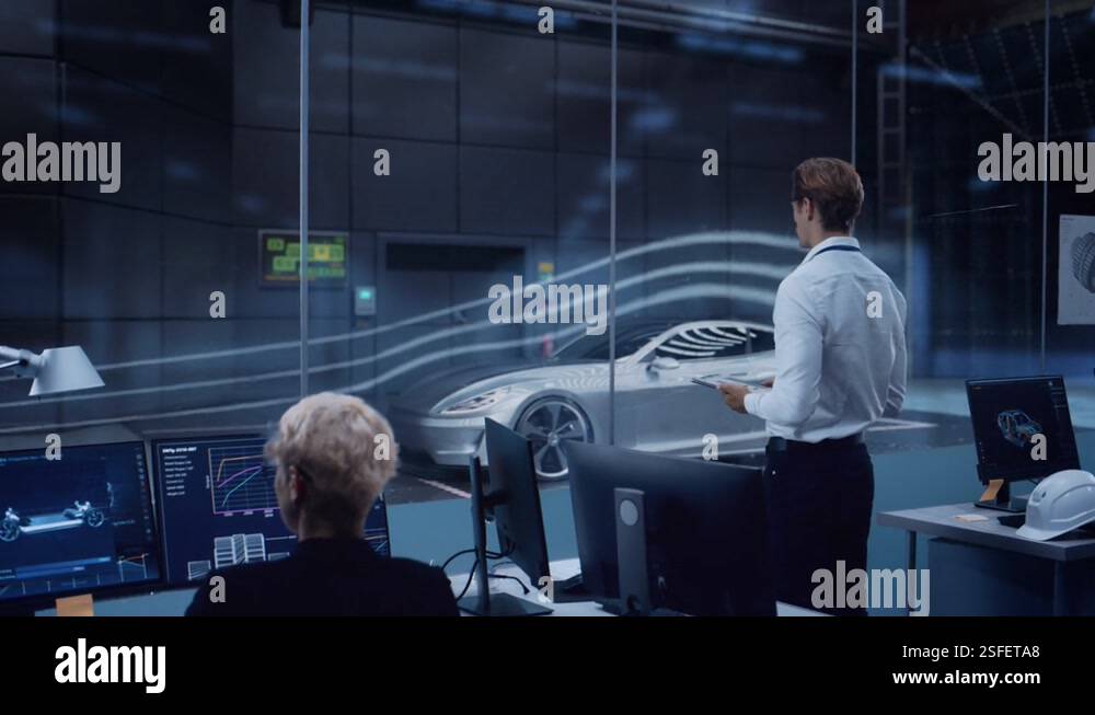 Engineer Testing Concept Car in Aerodynamic Tunnel Stock Video Footage ...