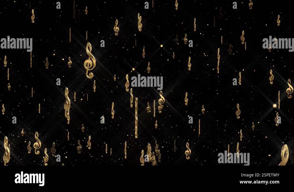 Golden Music Notes Shiny And Glowing On dark Background Loop Video ...
