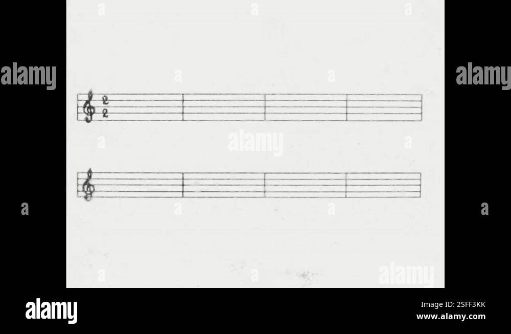 1960s: quarter and whole notes, some dotted, on music staves with clefs ...