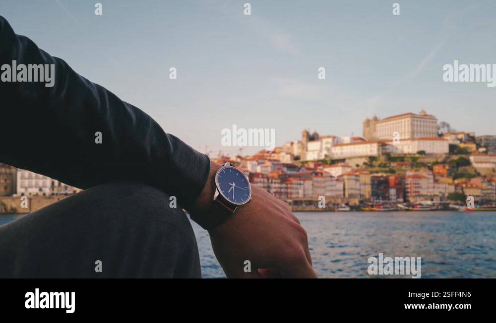 Seamless video loop Cinemagraph of a wrist watch clock on a human hand ...