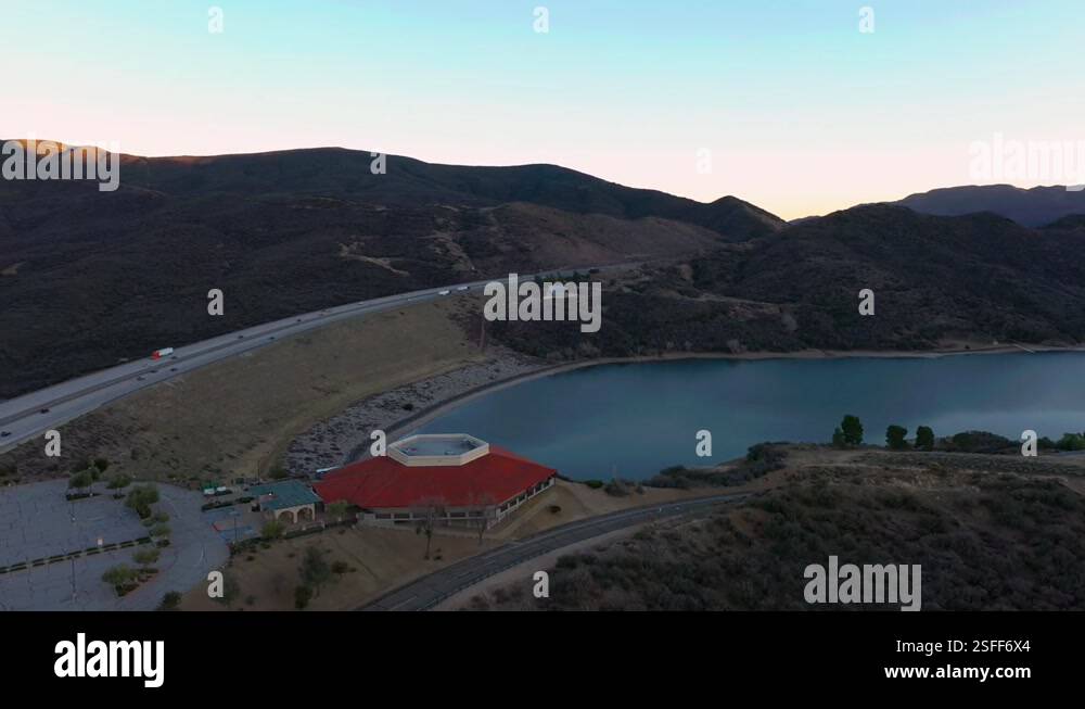 Pyramid Lake Los Angeles County. Visitor center Tejon Pass, aerial ...