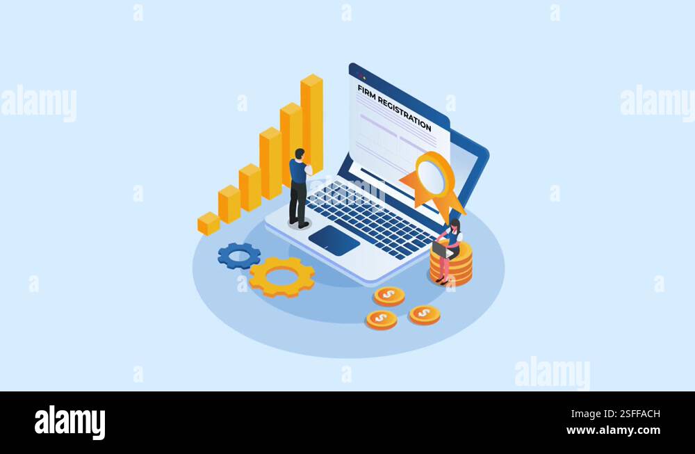 Two people look at firm registration form on laptop Stock Video Footage ...