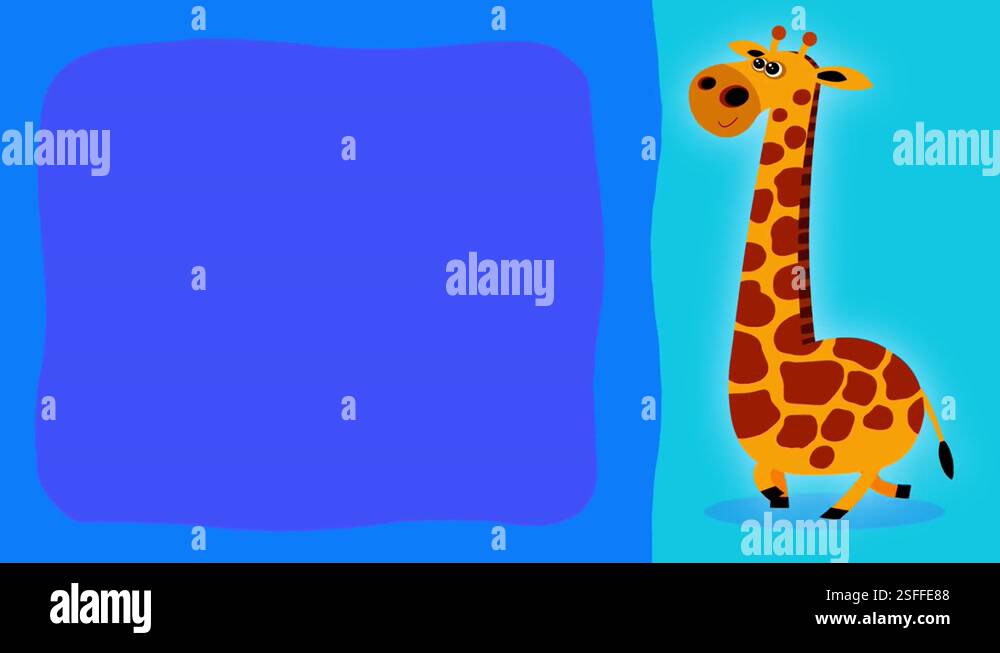 Cartoon character giraffe animal walking loop animation for titles ...