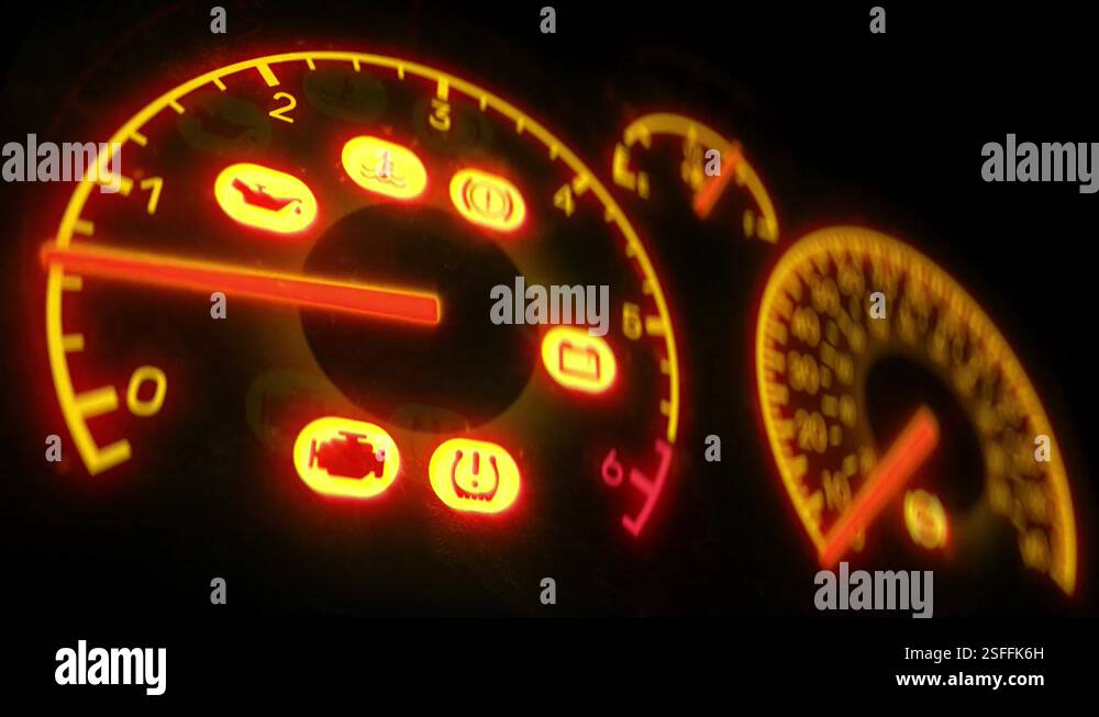 Car dashboard warning lights on, vehicle emergency, mechanical problem ...