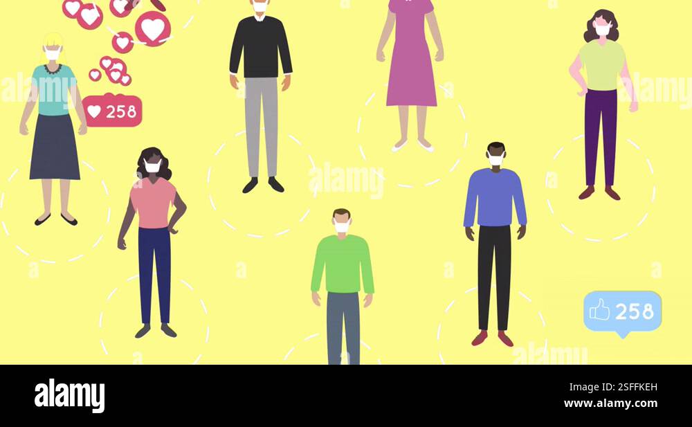 Animation of people icons and number growing over yellow background ...