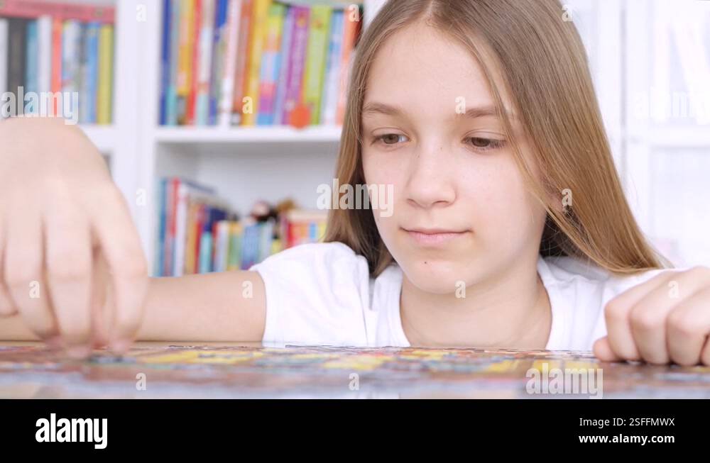 Kid Doing Jigsaw Puzzle, Bored Child Playing Smart Games at Home ...