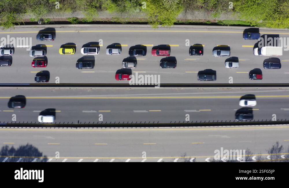 Traffic Jam and Rush Hour Time. Busy road junction view from above ...
