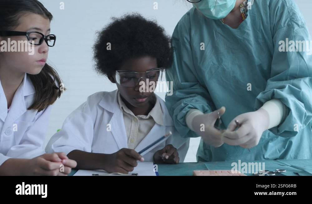 Education concept of 4k Resolution. Medical school students practicing ...
