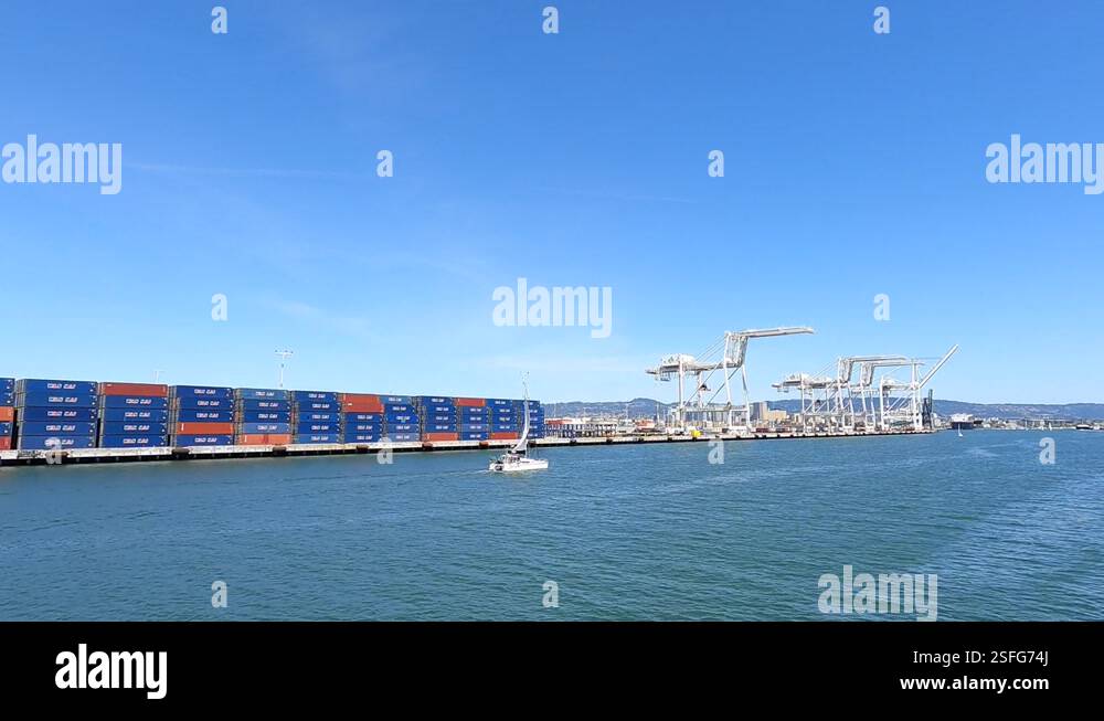 4K HD video panning across Super Panamax cranes at the Port of Oakland ...