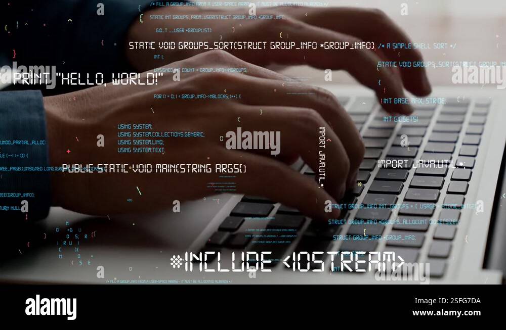 Computer programmer uses capable laptop computer to develop programming code Stock Video Footage ...