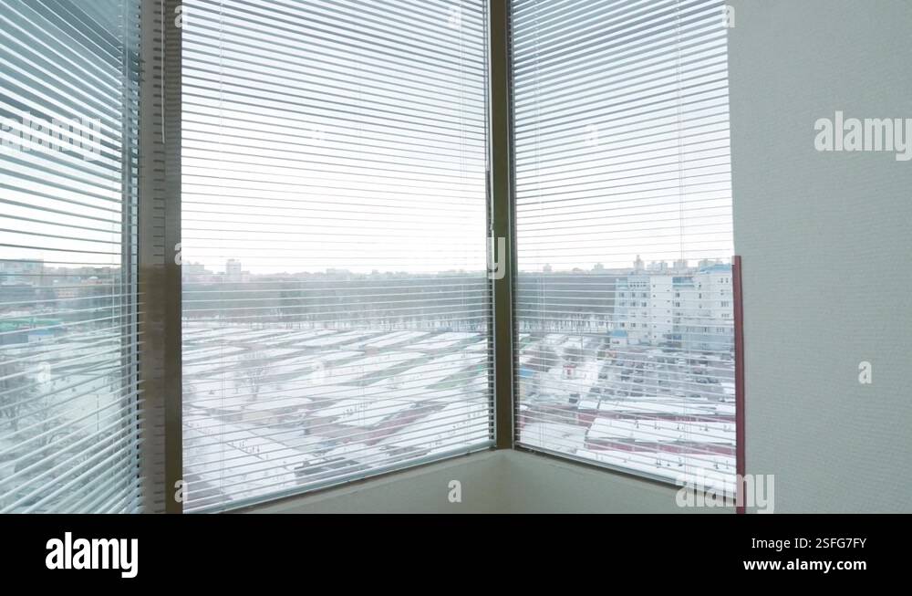 Empty office space interior with panoramic windows, a walk through the ...