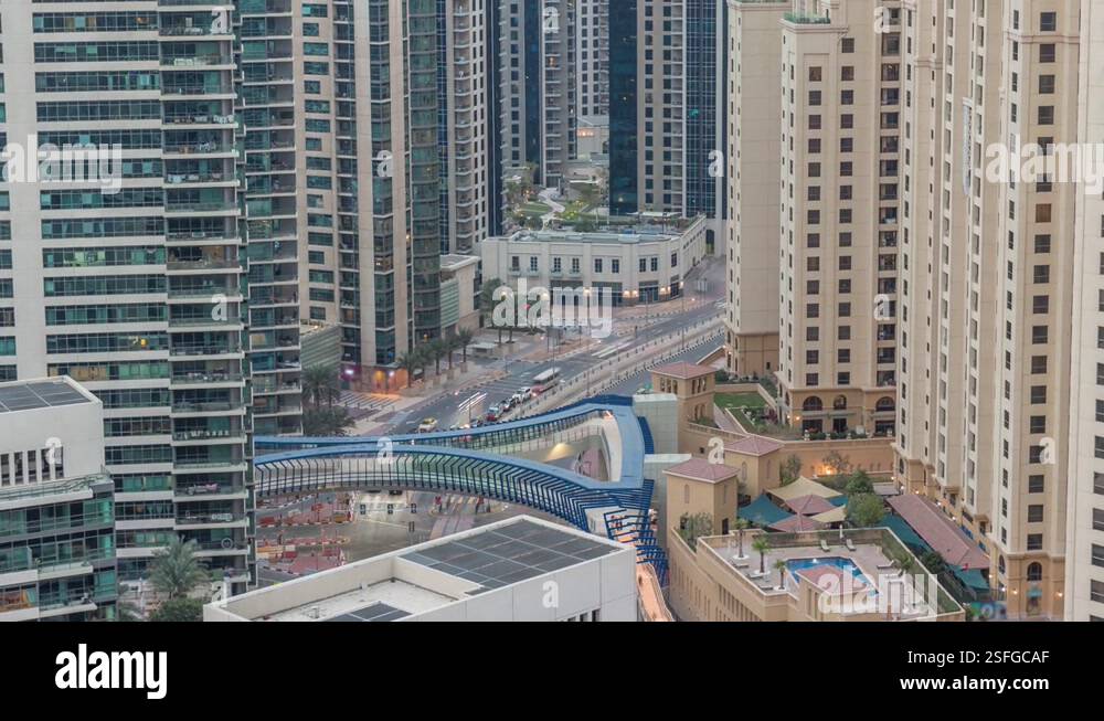 Overview to JBR and Dubai Marina skyline with modern high rise skyscrapers Stock Video Footage ...