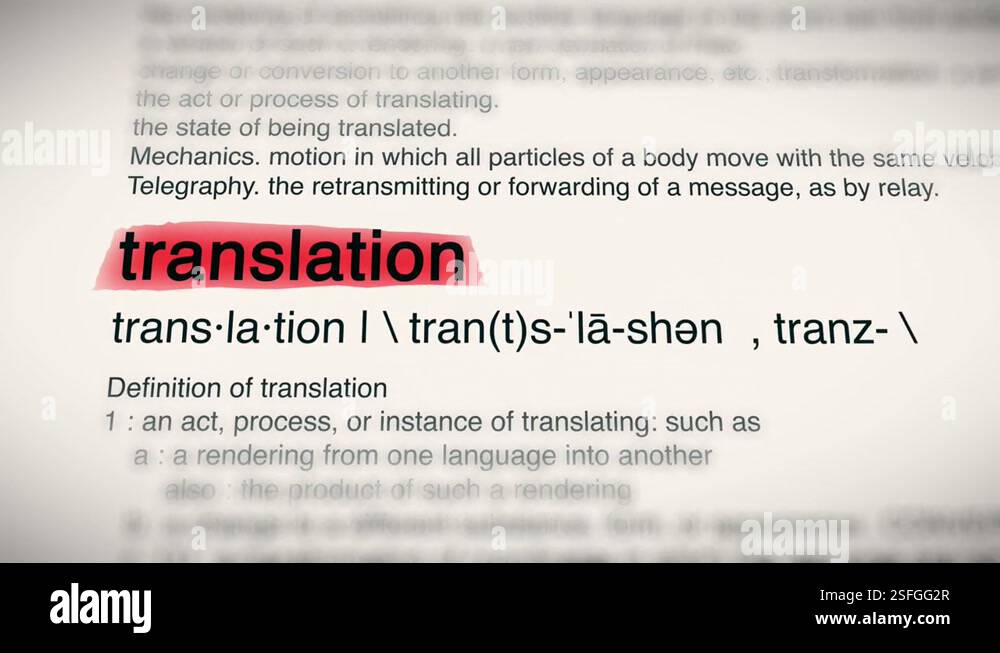 The Word Translation Red Highlighted in a Dictionary Animation Stock ...