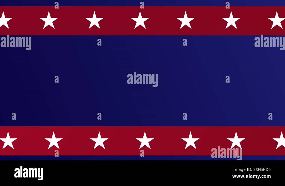 Blue background with red banner and white stars animated and moving ...
