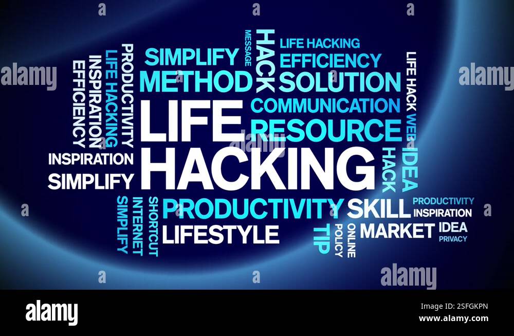Life Hacking animated word cloud,animation tag kinetic typography ...