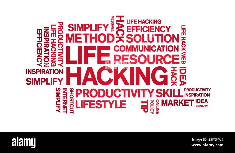 Life Hacking animated word cloud,animation tag kinetic typography ...