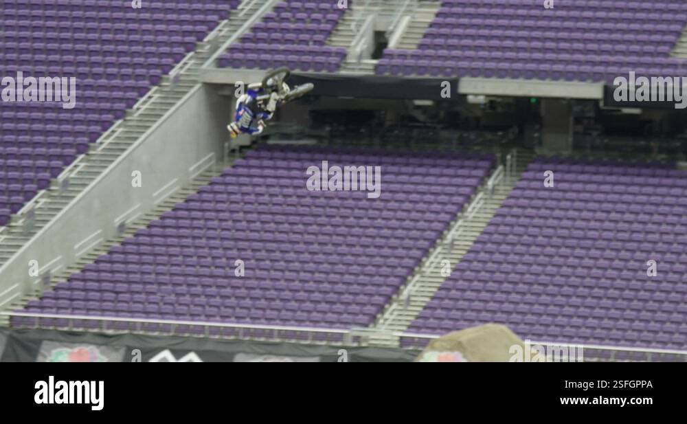 X-Games Motocross Competition Dirt Bike Jumping Off Huge Ramp 4K Slow ...