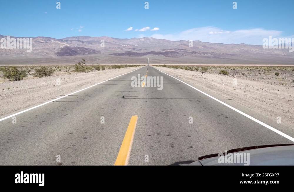 Crossing Death Valley California in a car through Highway HW190, Front ...