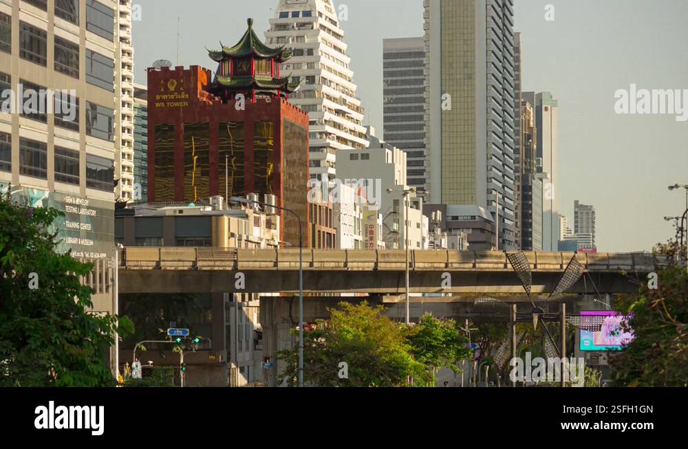 bangkok city center traffic street metro line bridge view 4k timelapse ...