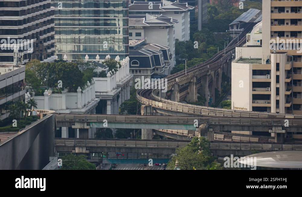bangkok city downtown traffic street metro line rooftop 4k timelapse ...
