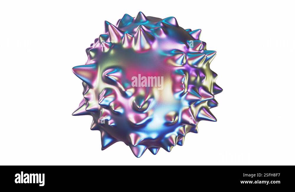 Morphing silver iridescent metal spiky orb looping 3D animation with ...