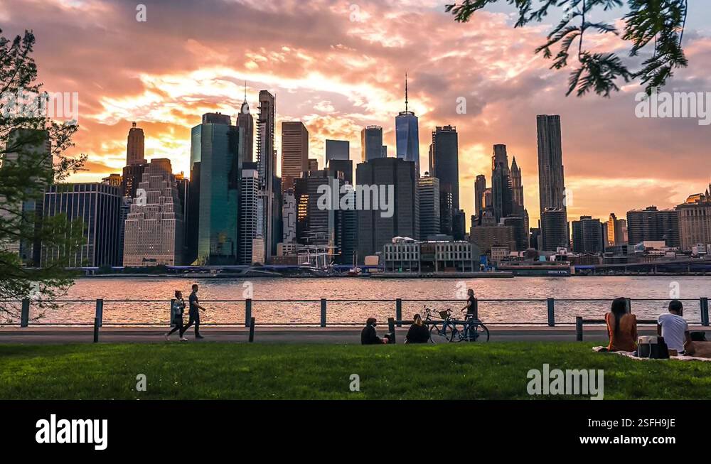 Iconic New York City Skyline Timelapse during sunset taken at Dumbo ...