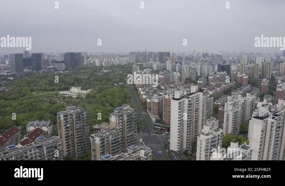 Static aerial footage of shanghai daning park with empty streets during ...