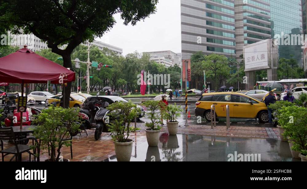 Taipei, Taiwan 01 April 2022: Songshan District in Taipei city at rainy ...
