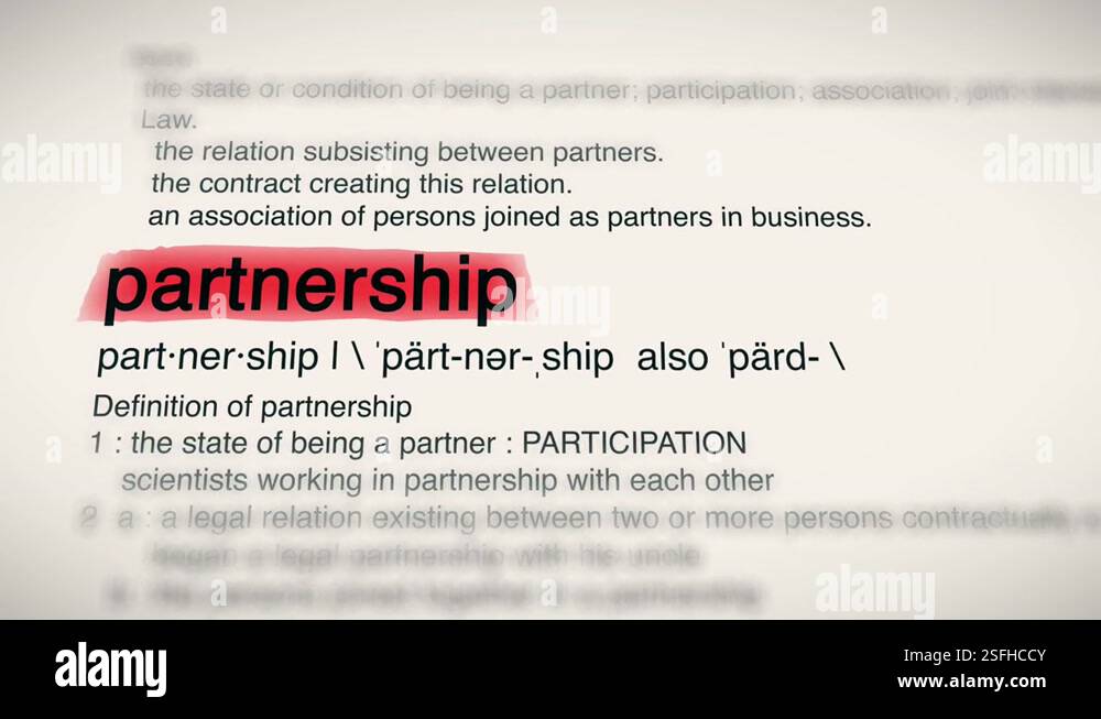 The Word Partnership Red Highlighted in a Dictionary Animation Stock ...