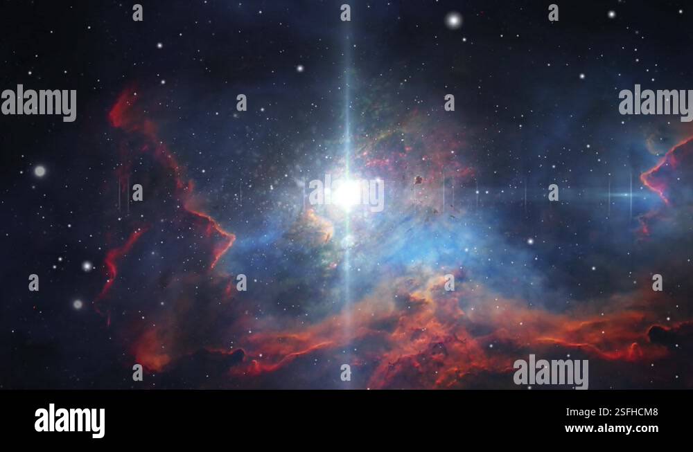 nebula clouds, bright vertical rays in the center of the nebula in the ...