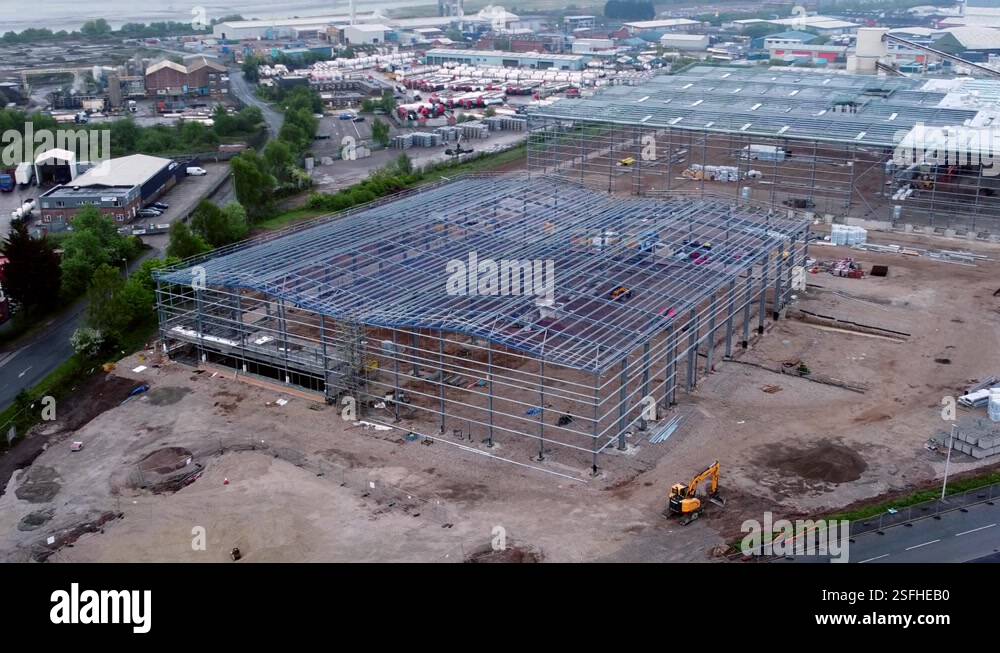 Incomplete industrial building construction site steel framework ...