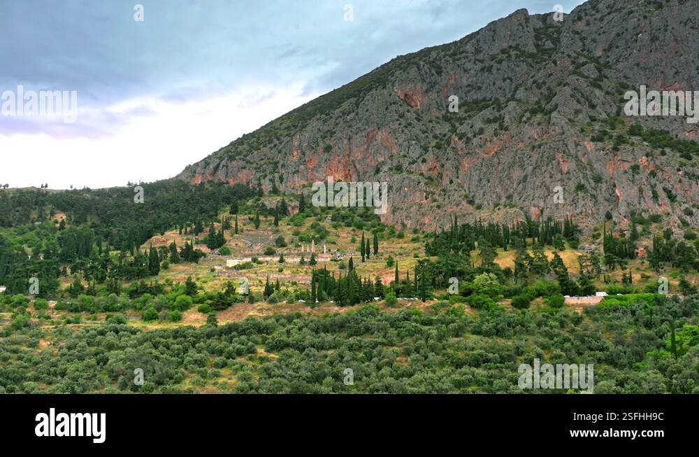 Delphi Greece historical site aerial panorama view Stock Video Footage ...