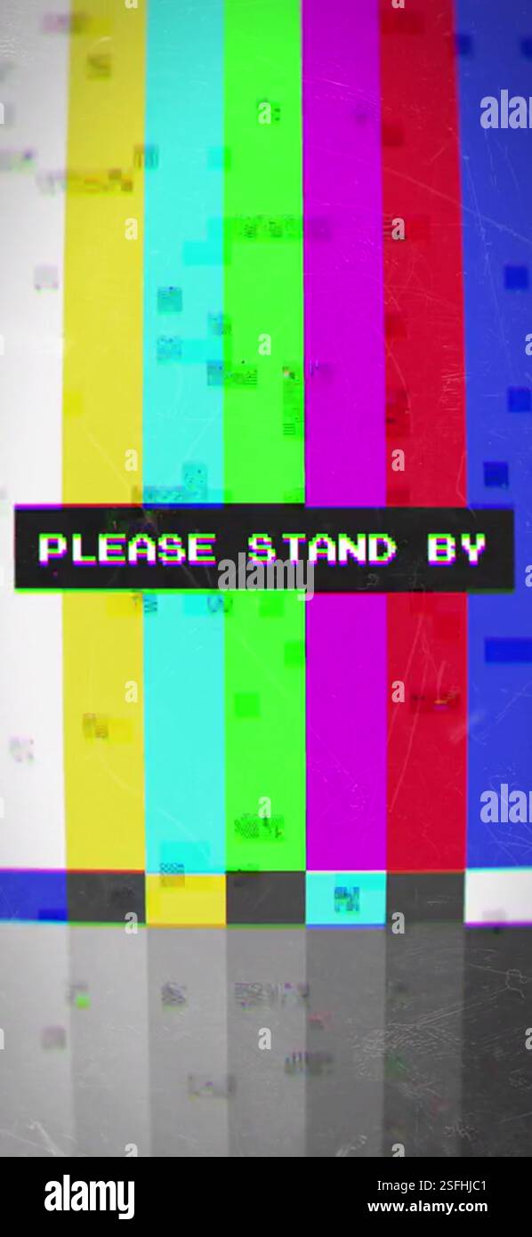 Please stand by television background, warning text on malfunctioning ...
