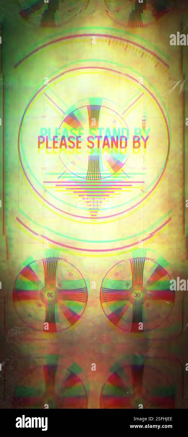 Stand by text on retro screen, signal breaking, nuclear war, fallout ...