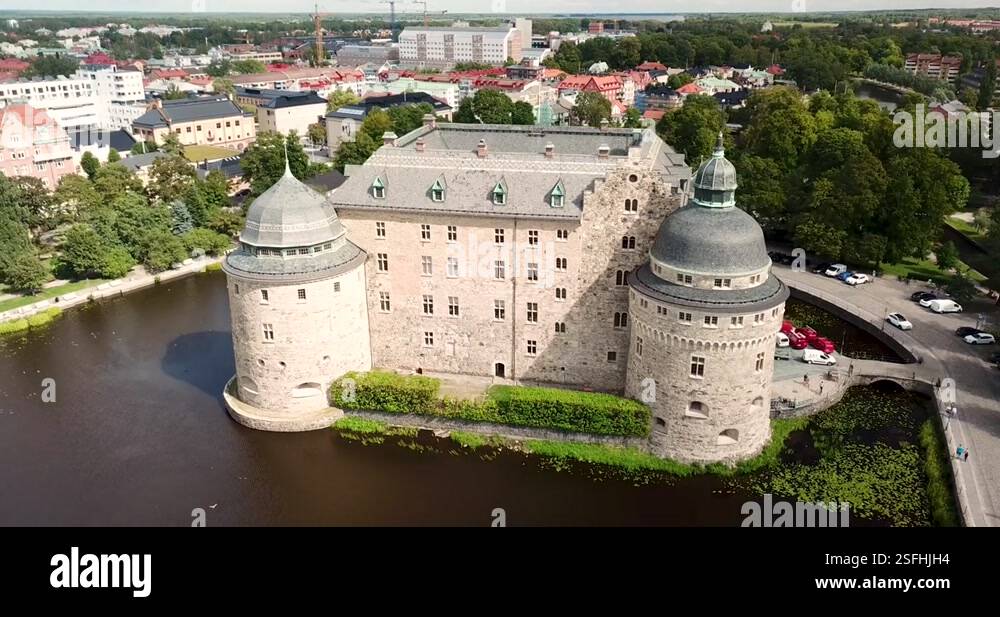 AERIAL view, Flying over Orebro Castle in Sweden Stock Video Footage - Alamy
