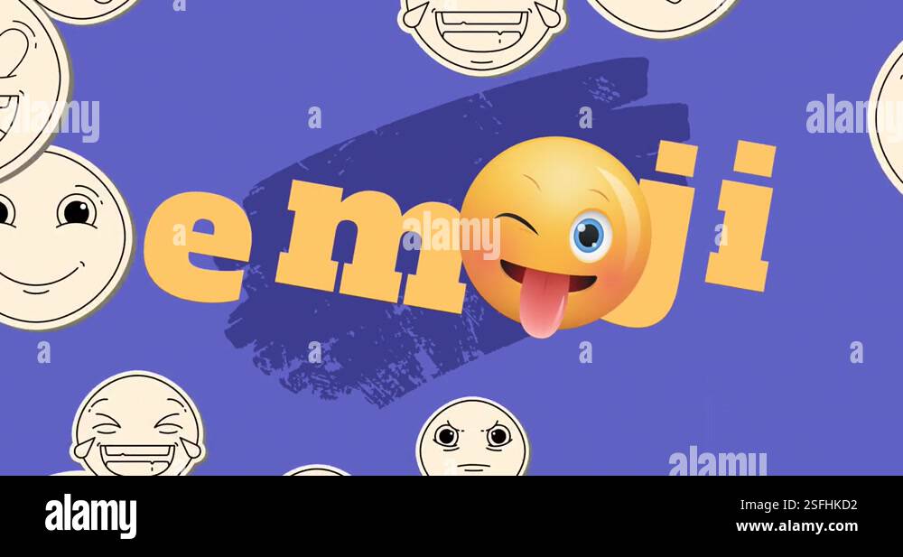 Animation of emoji and emoticons moving over violet background Stock ...