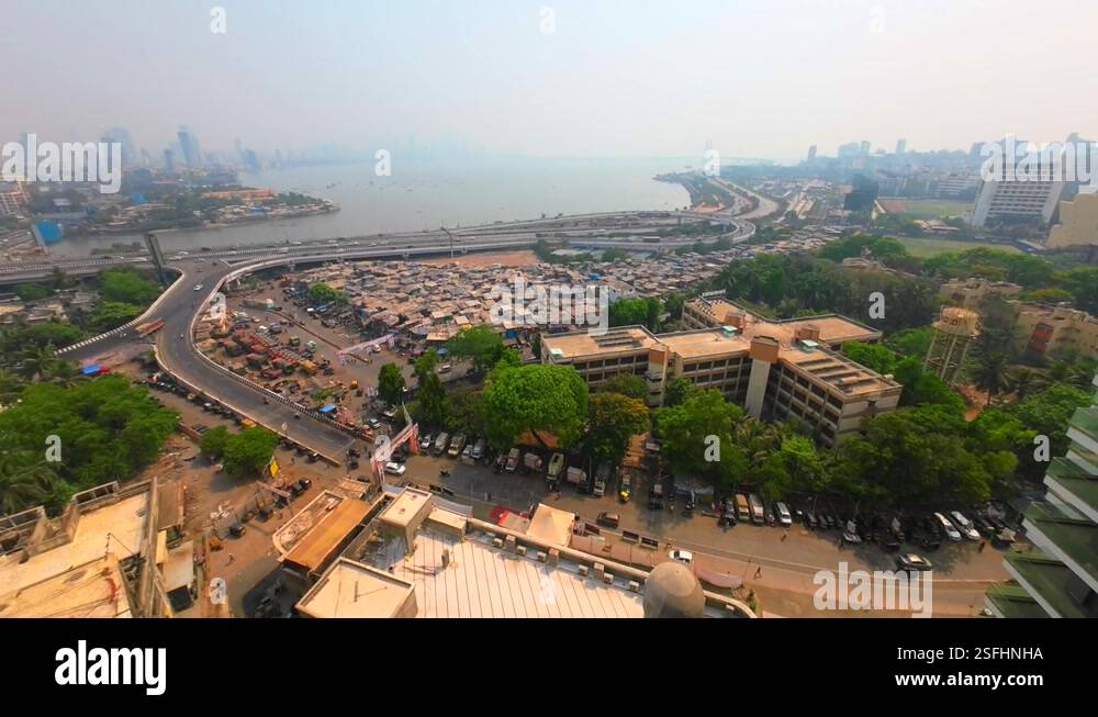 bandra reclamation top view india mumbai flyover KC marg pan from right ...