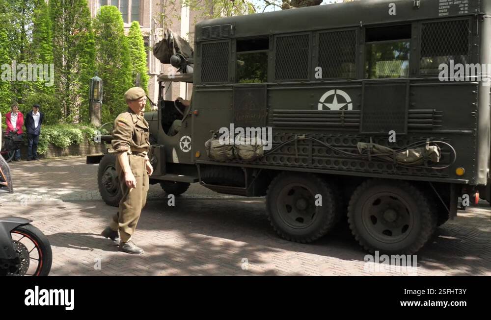 Liberation parade with allied military vehicles from the end of WW2 ...