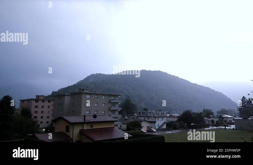 Beautiful Lightning Strikes at Night in City of Caslano Stock Video ...
