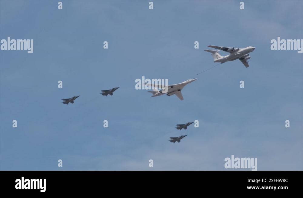 The group of air tanker Il-78, strategic bomber Tu-160 and Mig-31 Stock ...