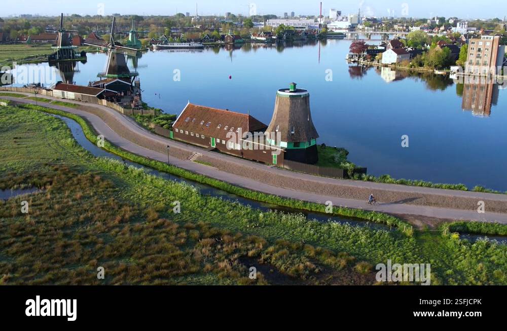 Windmills at Zaanse Schans, aerial view. Famous place to visit in ...