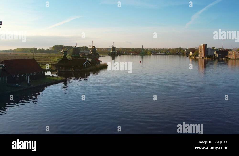 Windmills at Zaanse Schans, aerial view. Famous place to visit in ...