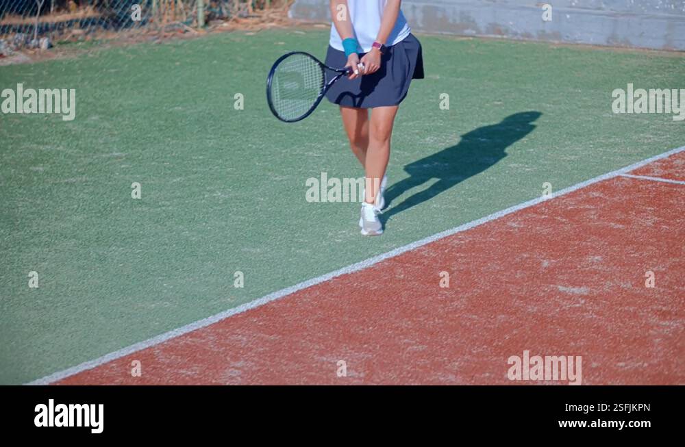Woman Tennis Player On Court.Woman With Racket Playing In Tennis On ...