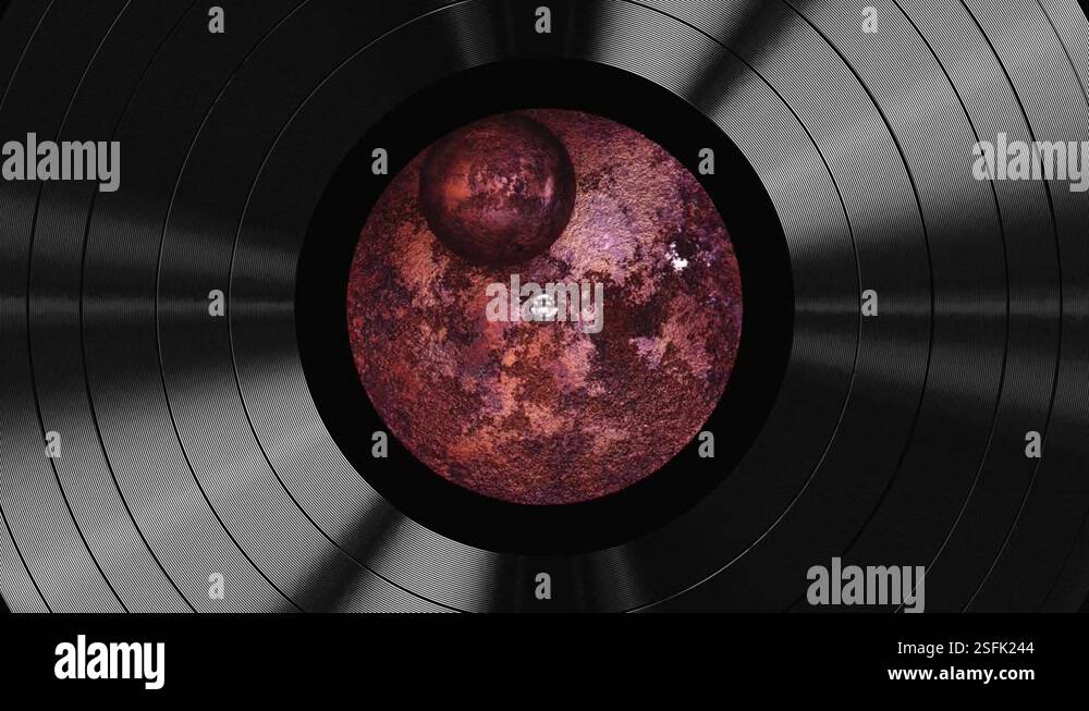Rolling aged rusty metal spheres live label vinyl record looping 3D ...