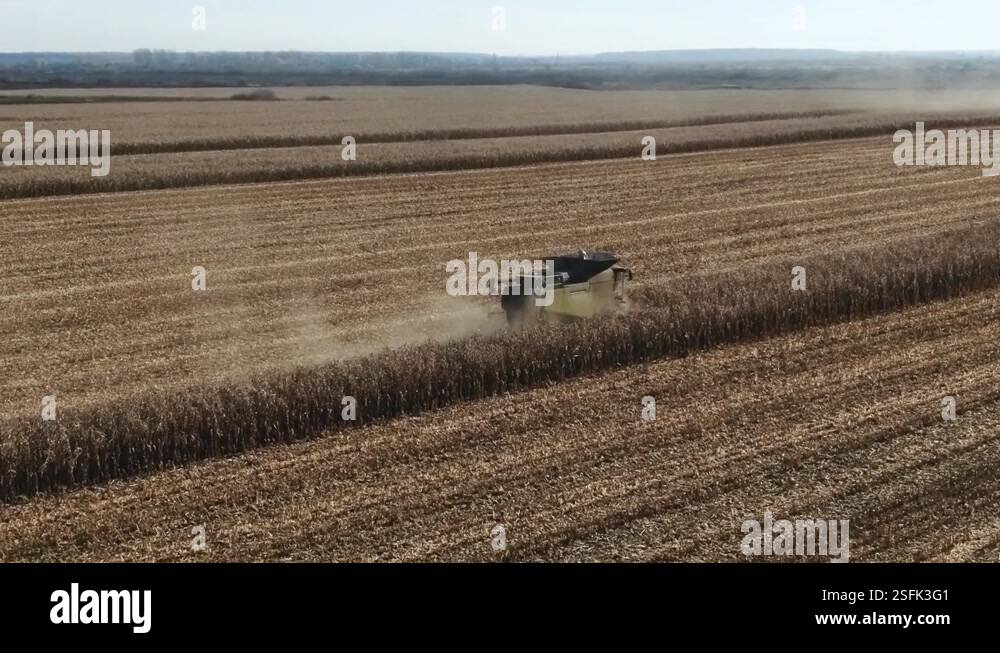 Self driving Autopilot technologies. Electric Combine. Combine Working ...