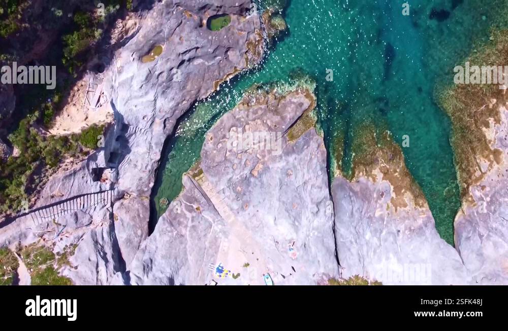 Aerial view of the island of Ponza and its crystal clear sea. Lazio ...
