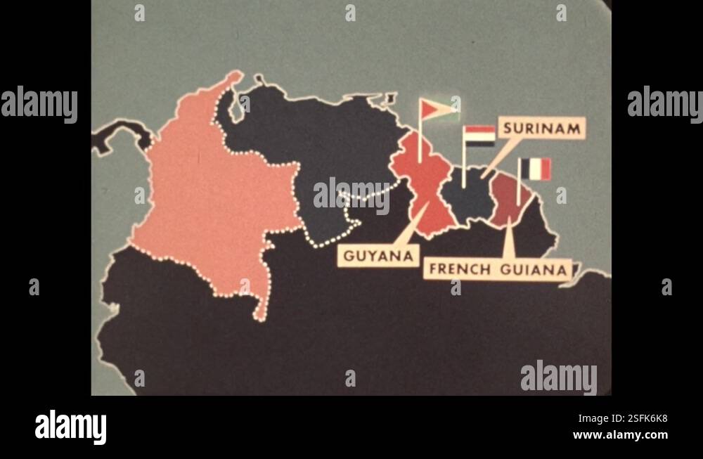 1950s: Women walk down city street. Flags and text appears on map of ...